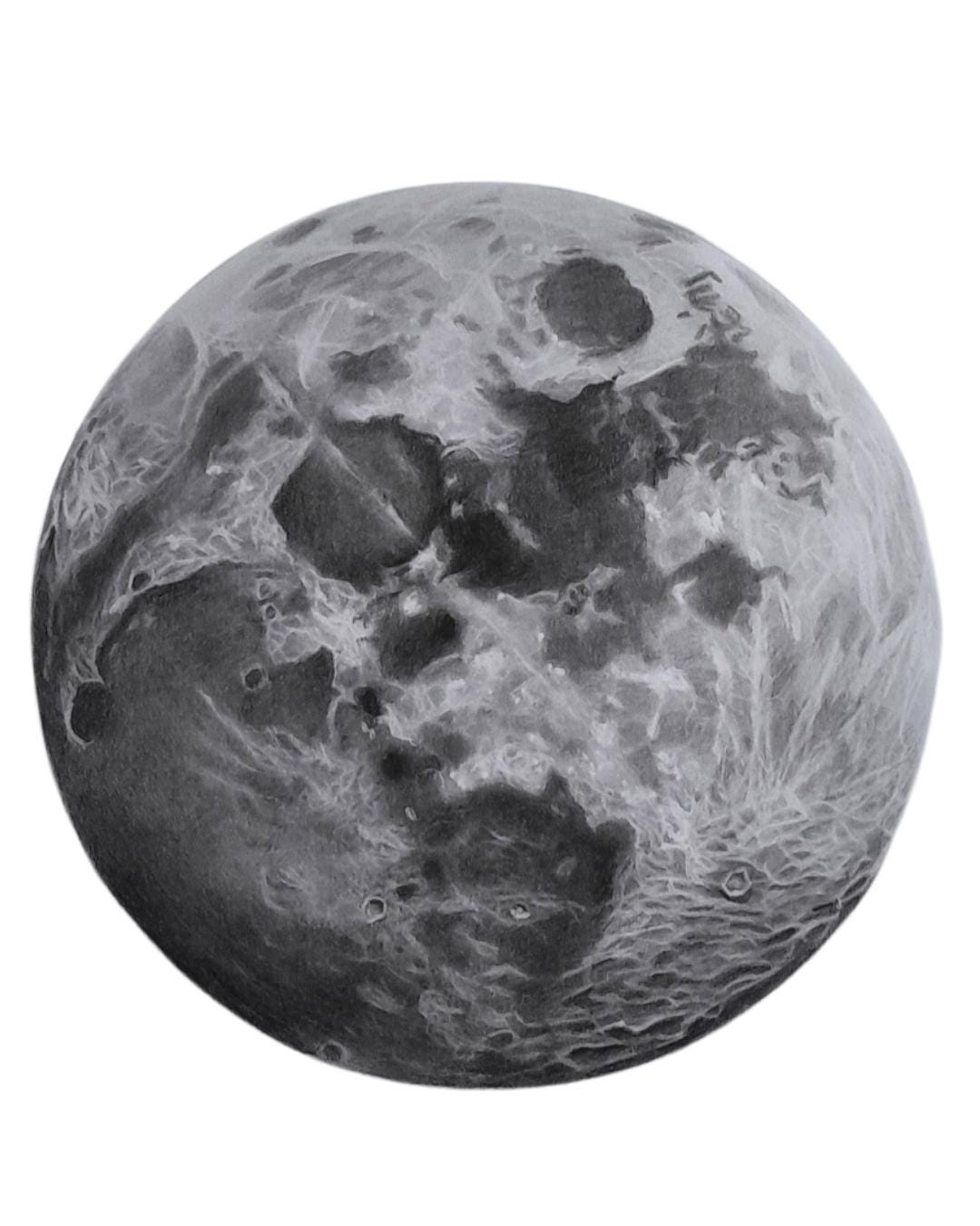 Original Moon Drawing A3. Graphite Art. Lunar, Night Sky. Astronomy ...