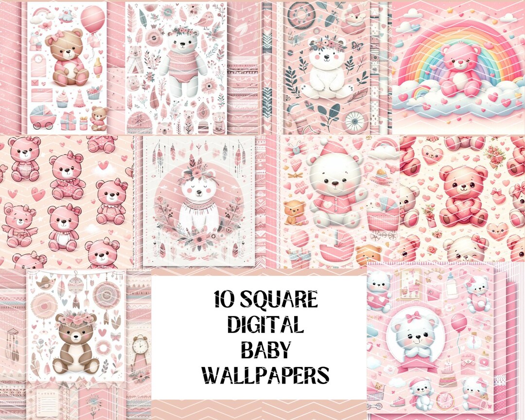 10 BABY PINK SQUARE Digital Paper Baby Pattern Cute Pink Printable ...