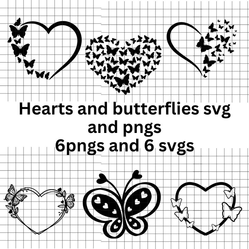 Hearts and Butterfly Svg Bundle Clip Art, Heart/ Butterfly Silhouette ...