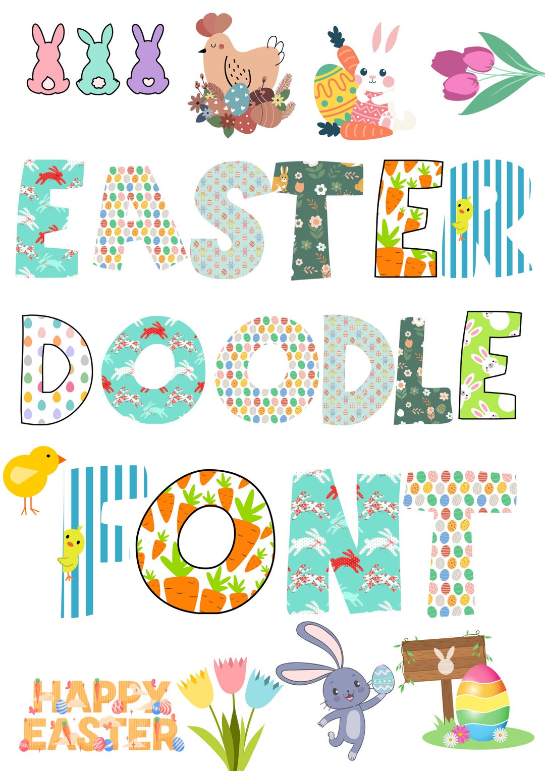 8 EASTER Doodle Fonts, Doodle Fonts Use With Canva, Cricut or Similar ...