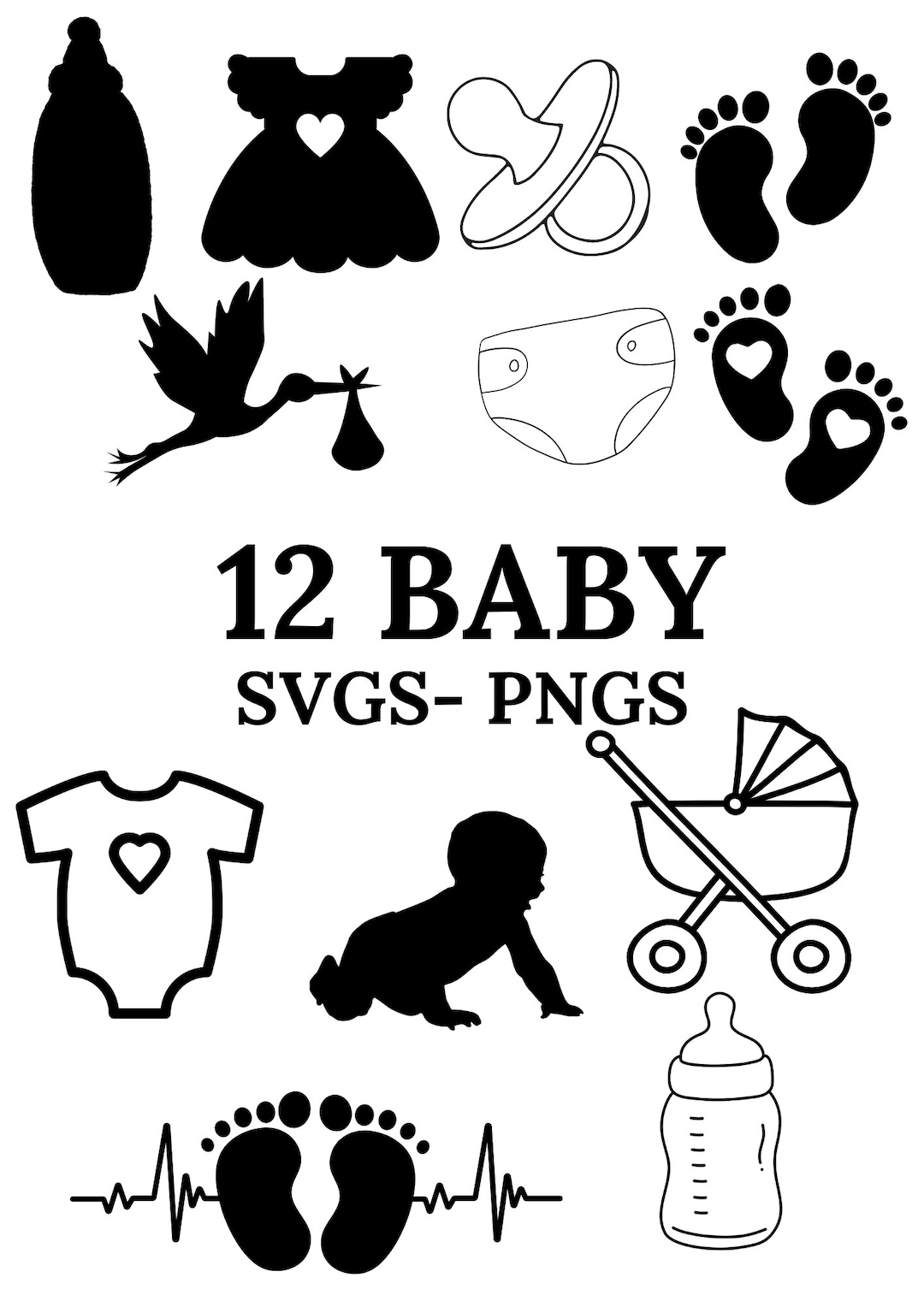 12 Baby Svg Baby Silhouette Baby Svg 2 Formats You Will Receive All of ...