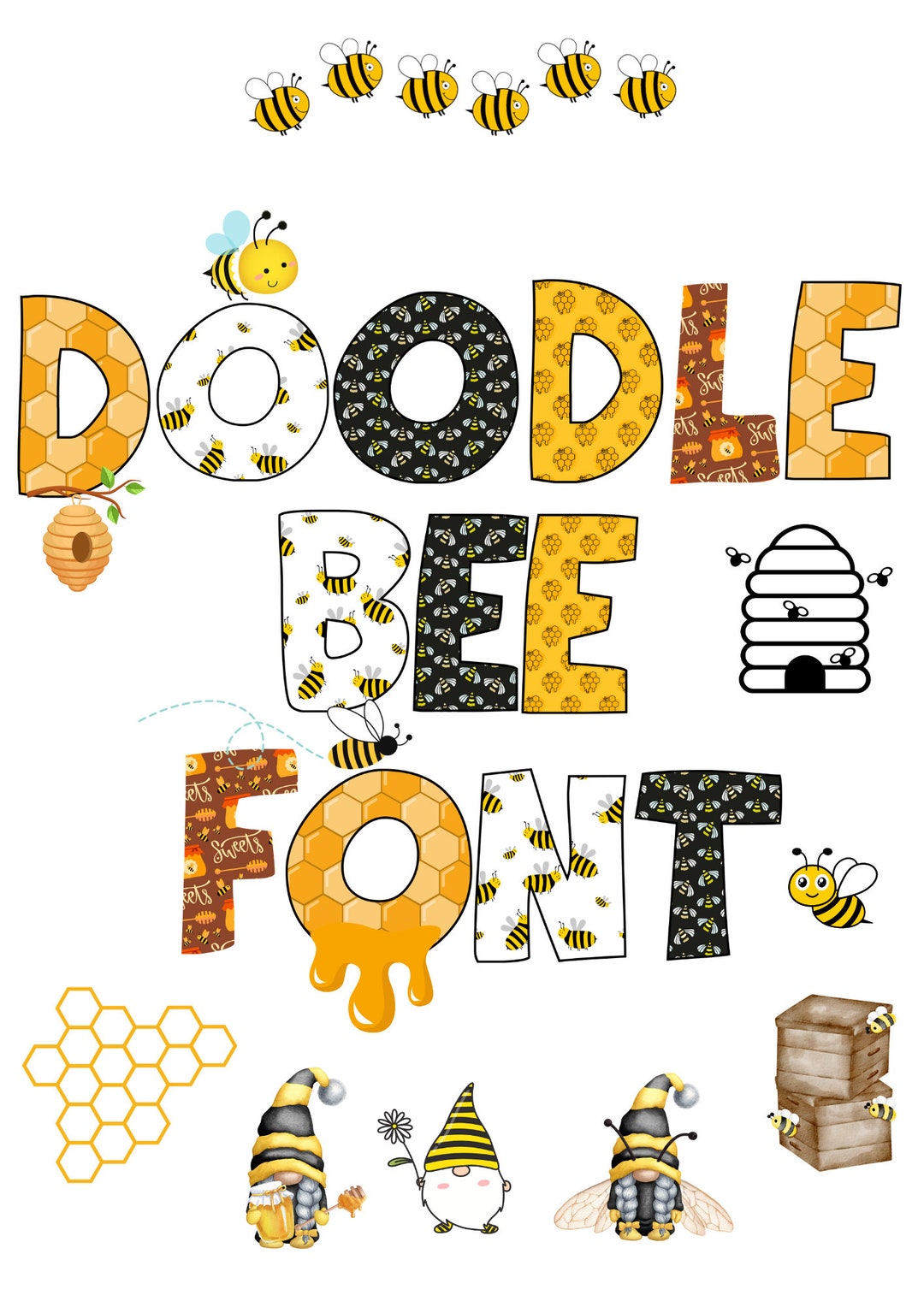 5 Doodle Fonts, Bee Doodle Font Use With Canva, Cricut or Similar, 5 ...