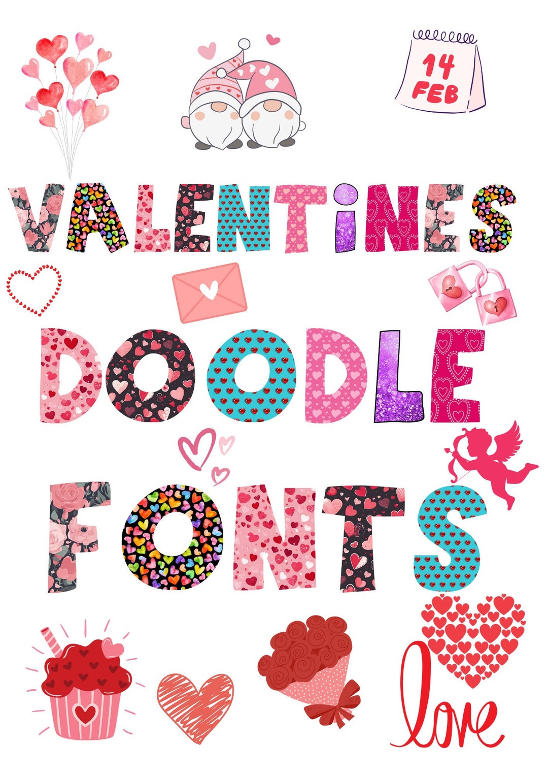 8 Valentines Doodle Fonts, Doodle Fonts Use With Canva, Cricut or ...