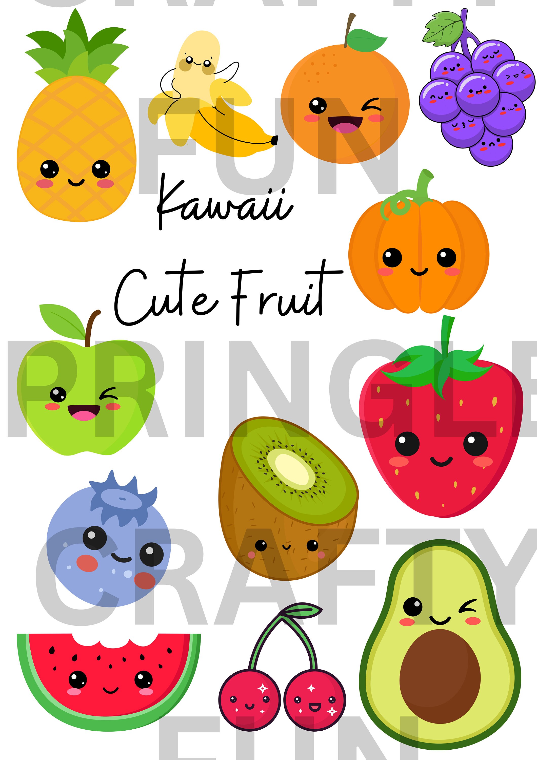 Kawaii Cute Fruit PNG, Fruit Clipart, Cute Fruit Clipart, 12 Cute Fruit ...