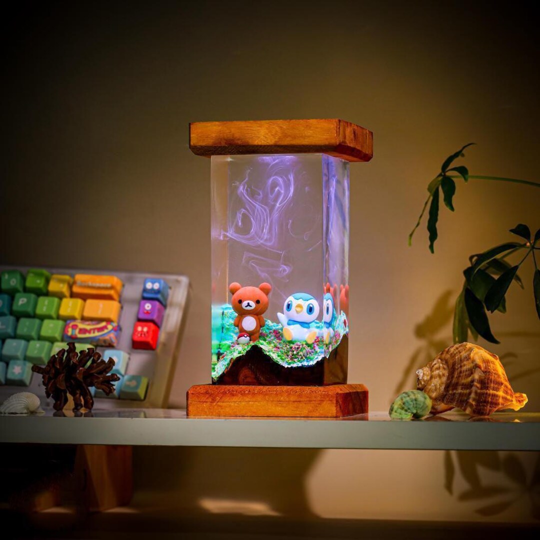 Rilakkuma & Piplup Pokemon Resin Lamp, Kawaii Art Night Light, Unique ...