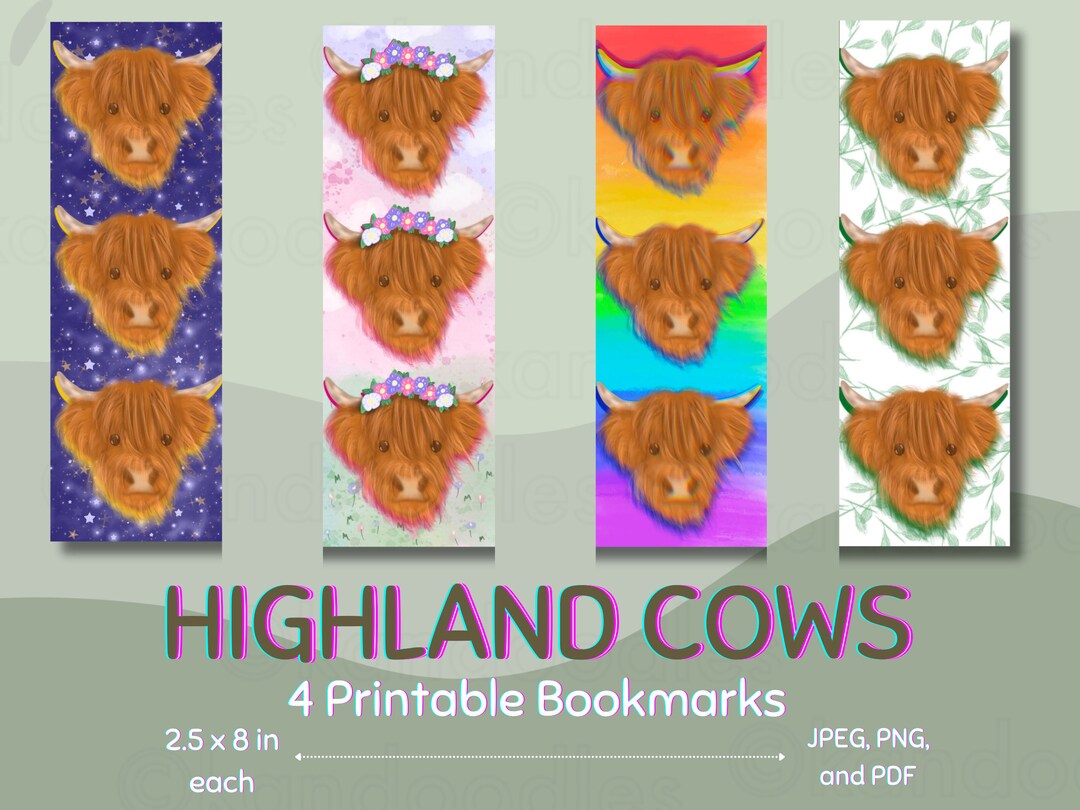 Printable Bookmarks Highland Cow PNG/JPEG/PDF | Cute Bookmarks | Gift ...