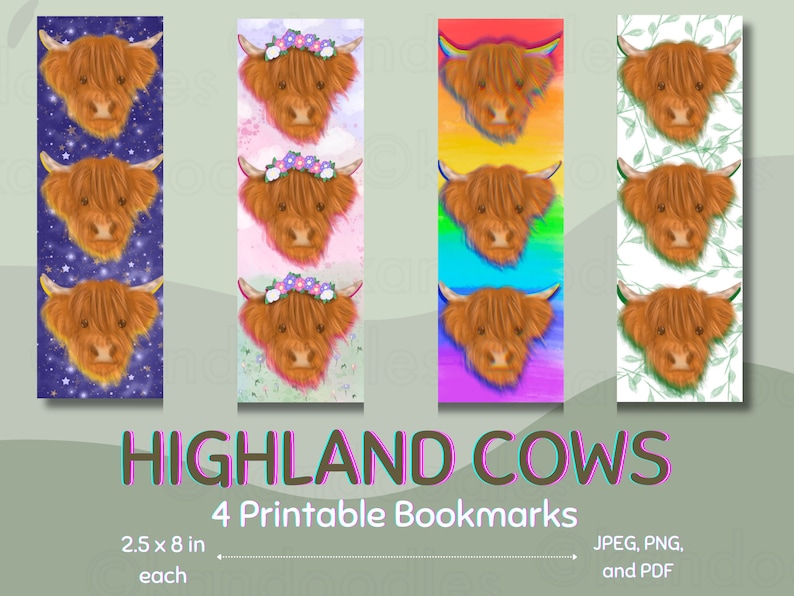 Printable Bookmarks Highland Cow PNG/JPEG/PDF Cute Bookmarks Gift for ...