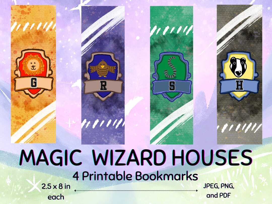 Printable Bookmarks Magic Wizard Movie Houses Watercolor PNG/JPEG/PDF ...