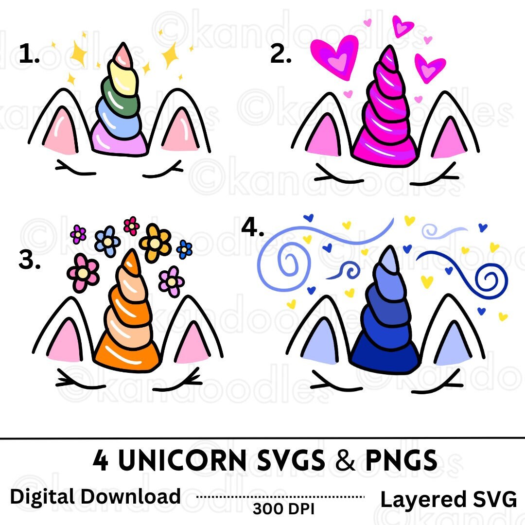 Unicorn SVG & PNG Bundle 4 Unicorn Svgs and Pngs Instant Download ...