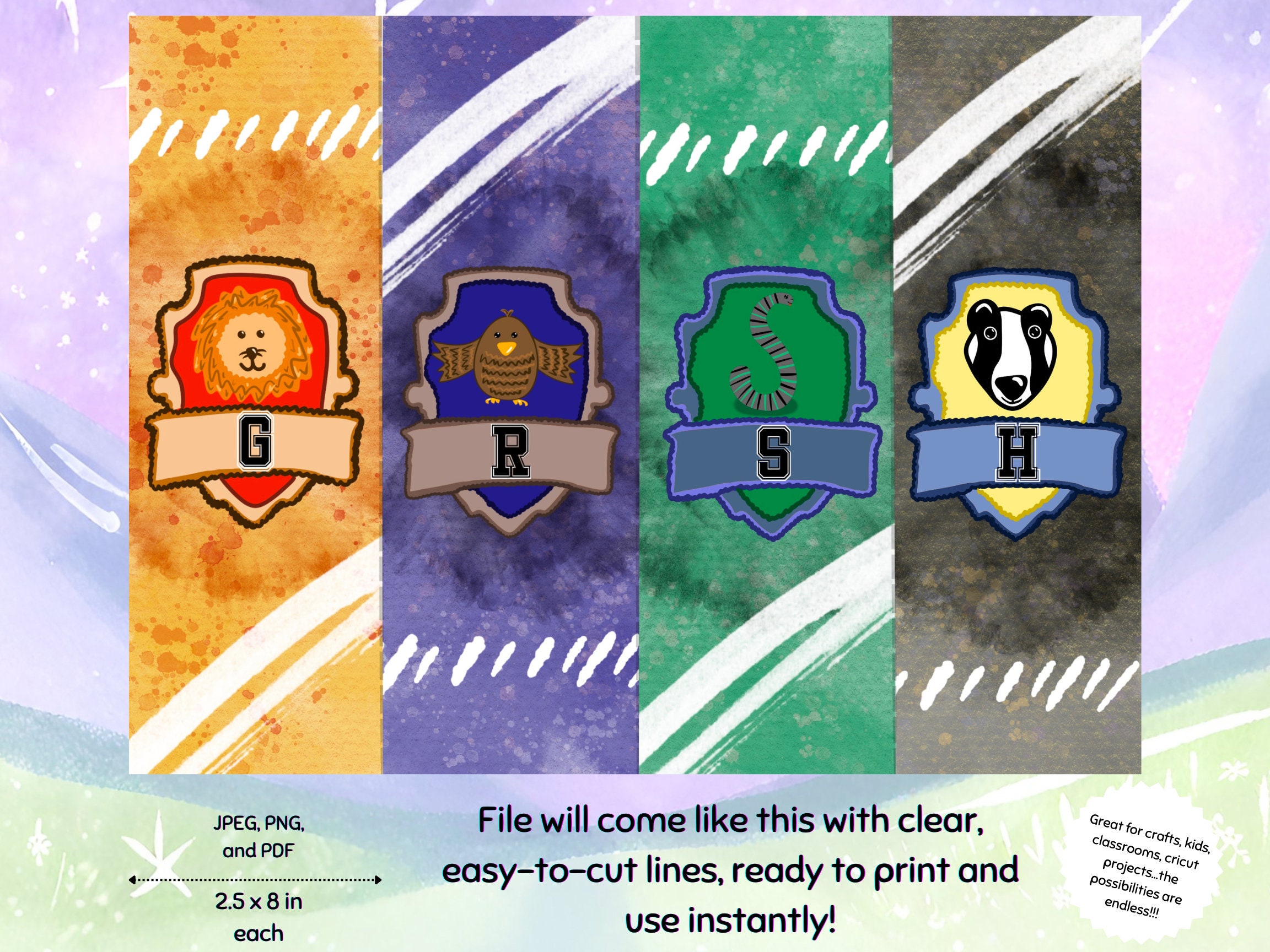 Printable Bookmarks Magic Wizard Movie Houses Watercolor PNG/JPEG/PDF ...