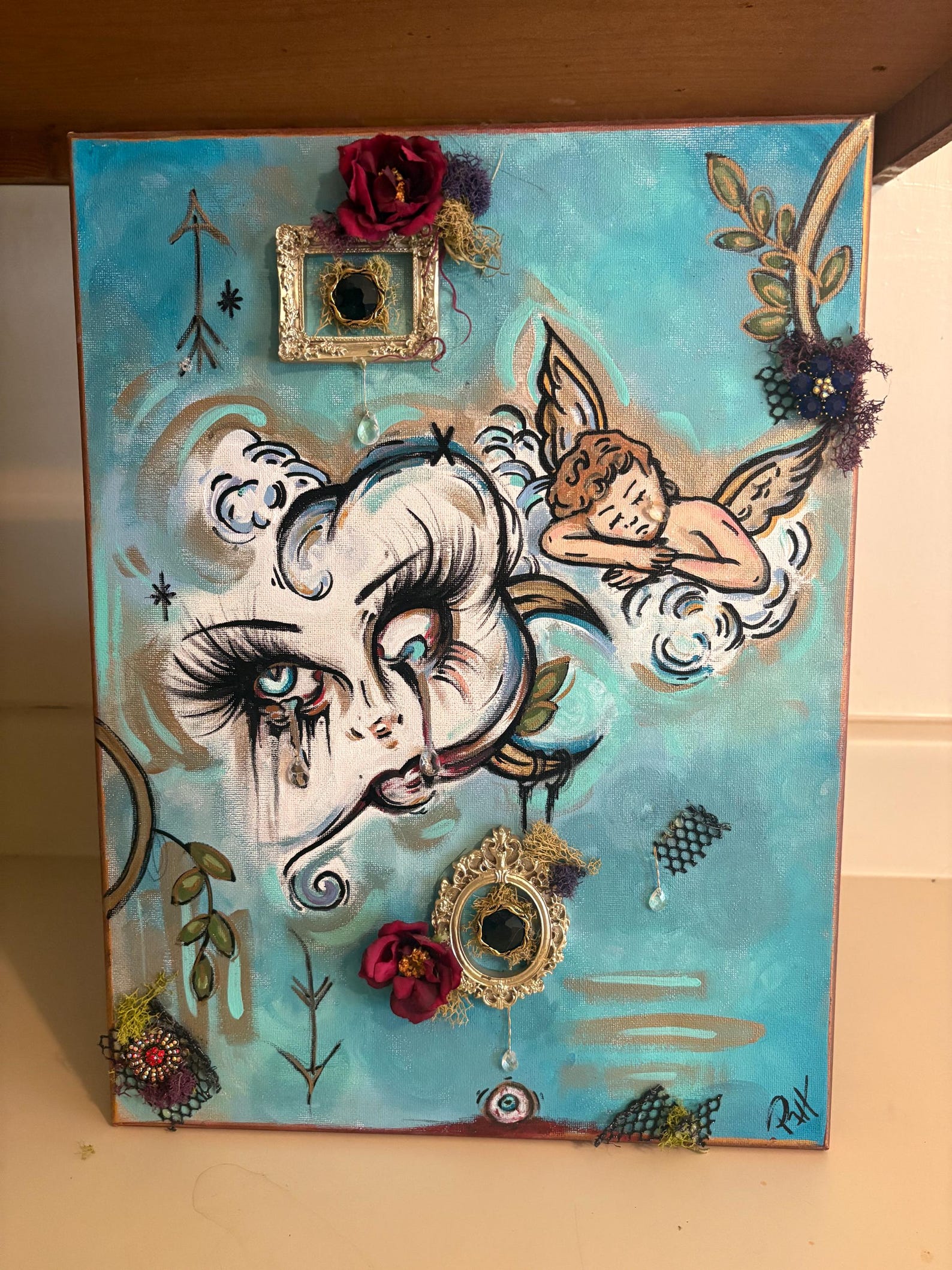 Weeping Angel Mixed Media Art, Crystals & Moss - Etsy