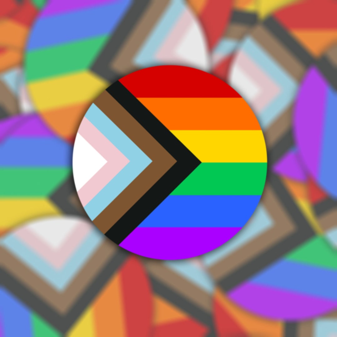 LGBTQ+ Progress Pride Flag Sticker or Magnet | Rainbow Pride Flag Sticker or Magnet | Round ...
