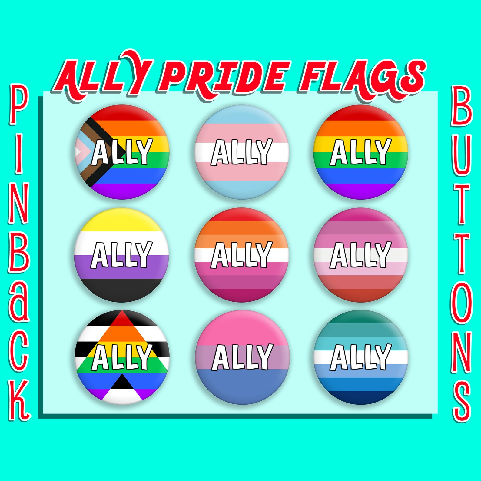 LGBTQ Ally Pride Pins Progress Pride Flag Queer Ally Non | Etsy
