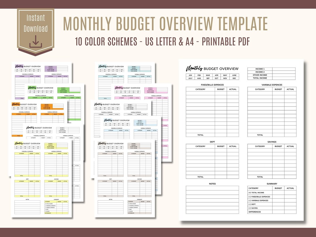 Monthly Budget Overview Template, Monthly Income & Expense Recorder ...