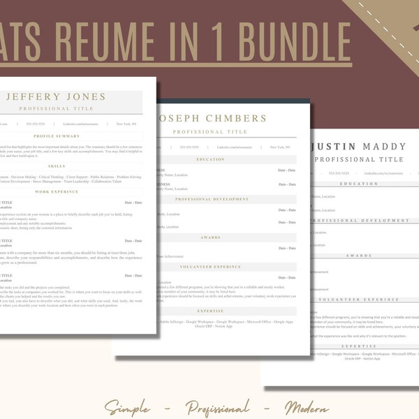 ATS Resume Template Bundle, Ats Compliant Resume, CV Word, Instant ...