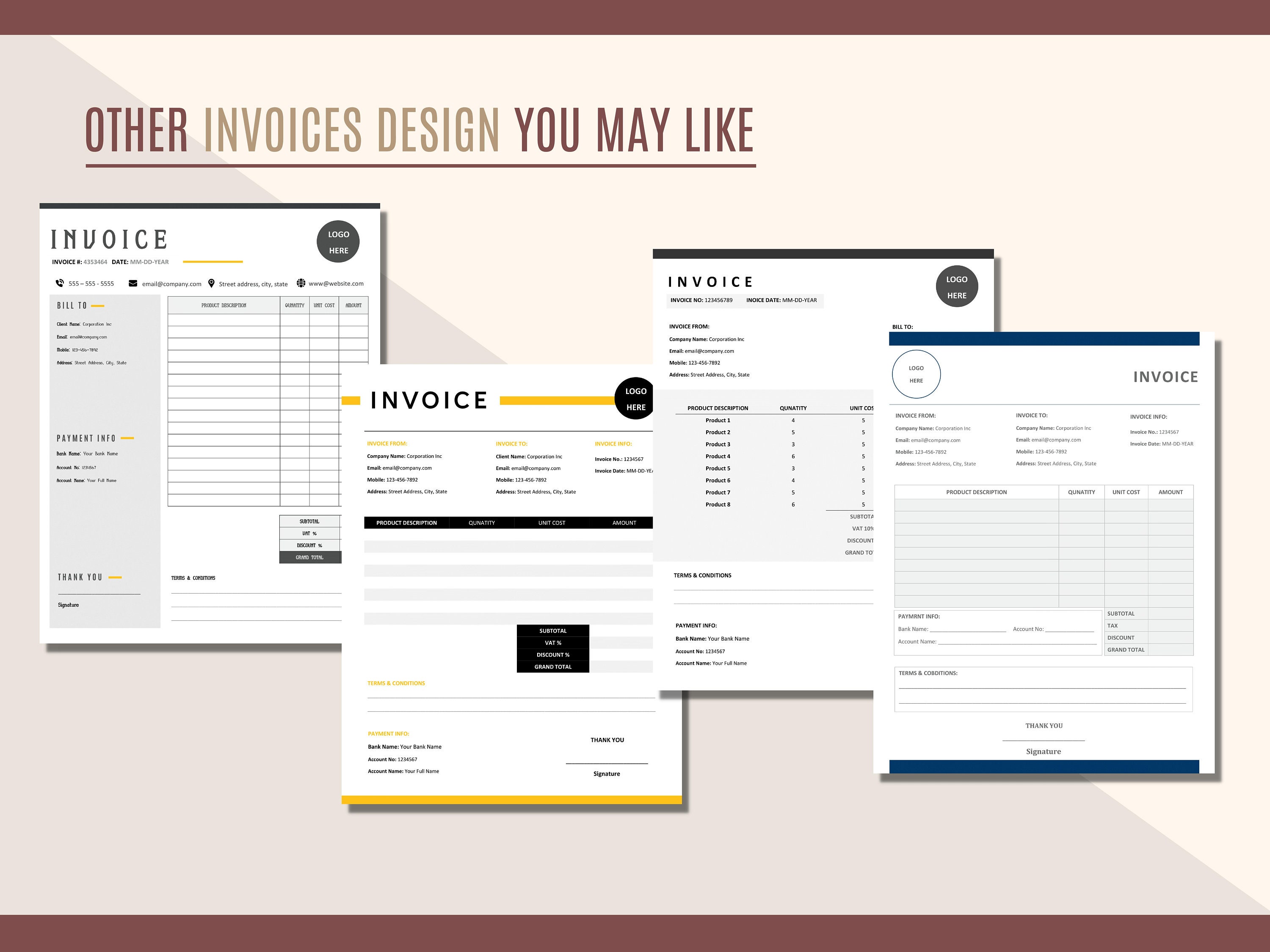 Invoice Word Template for Small Business, Modern Editable Invoice ...