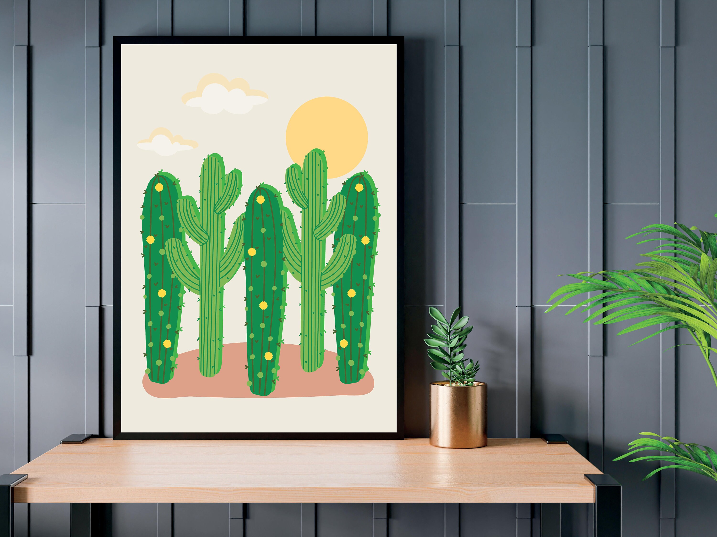 Cactus Wall Art Decor Tall Cactus Wall Art Botanical Art - Etsy