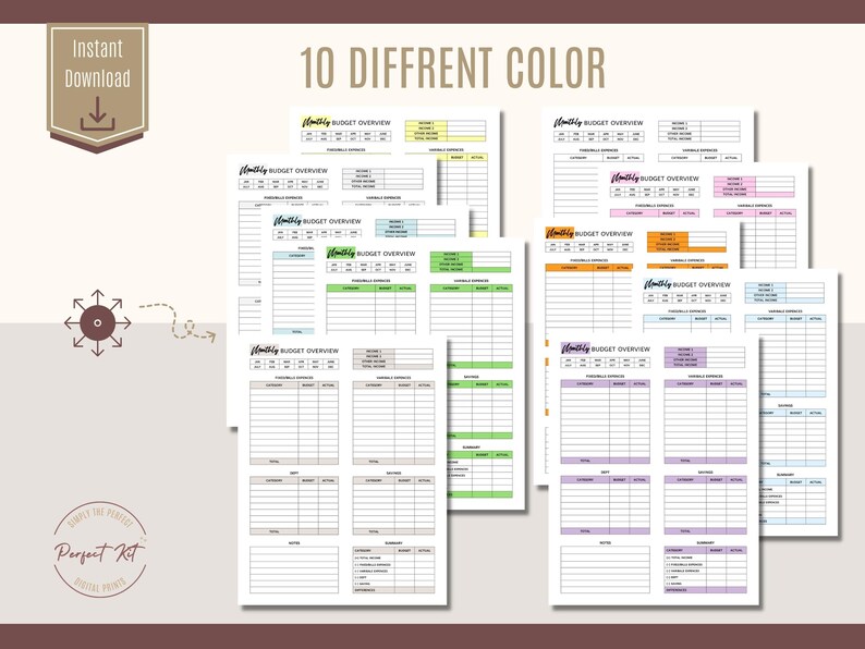 Monthly Budget Overview Template, Monthly Income & Expense Recorder ...