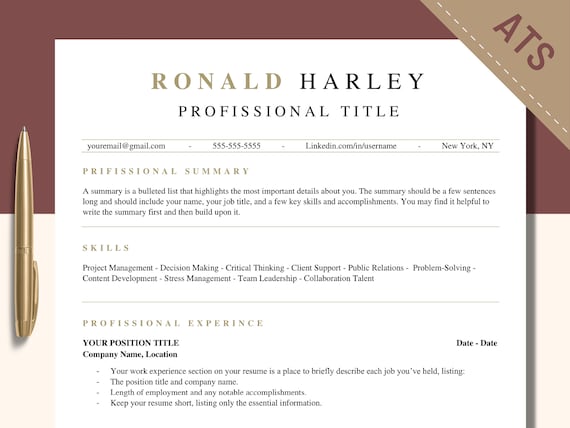 ATS Friendly Resume Ata Resume Word Ats Resume and Cover - Etsy