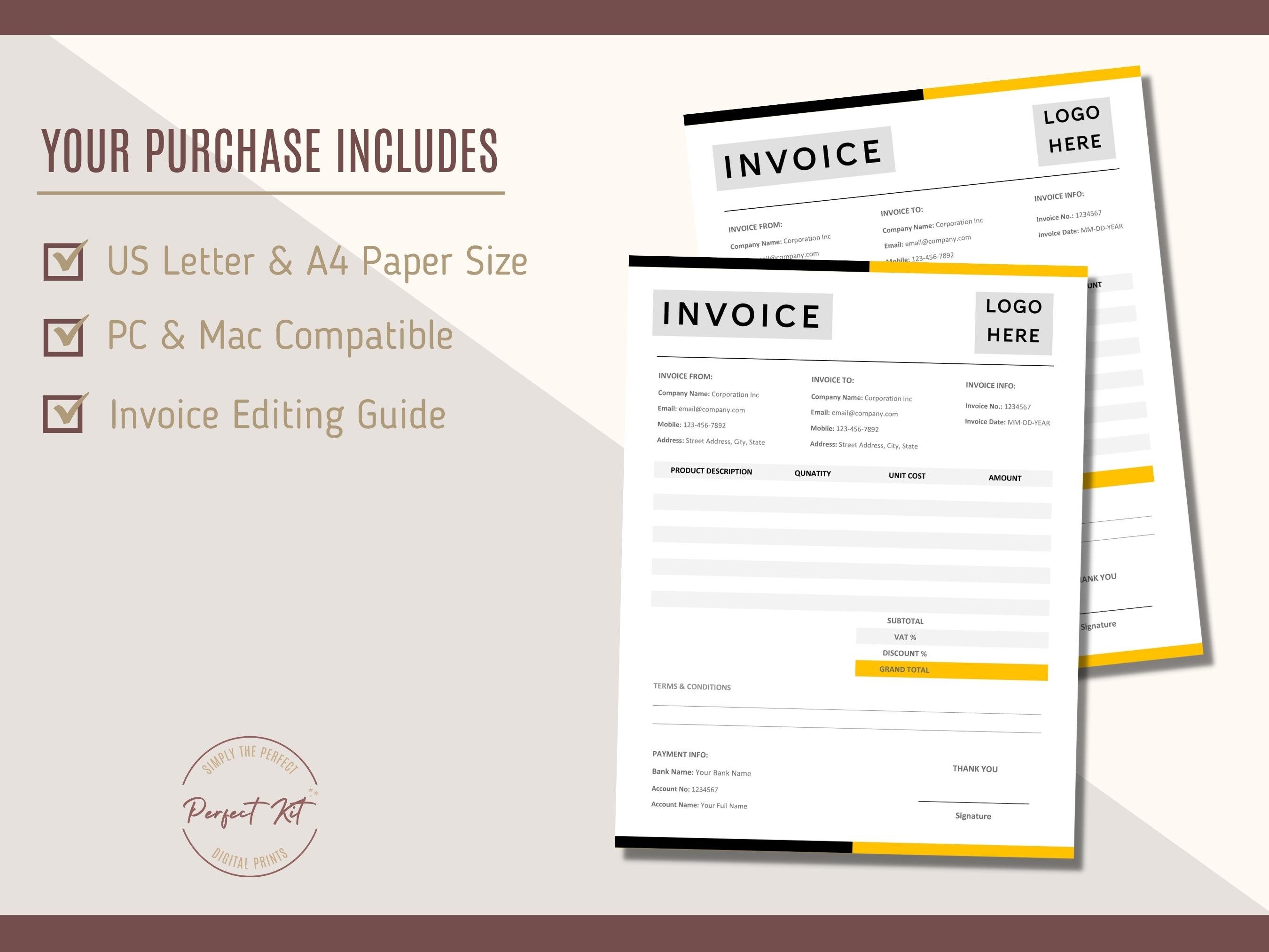 Invoice Template With Logo, Commercial Invoice, Clean Invoice Template ...