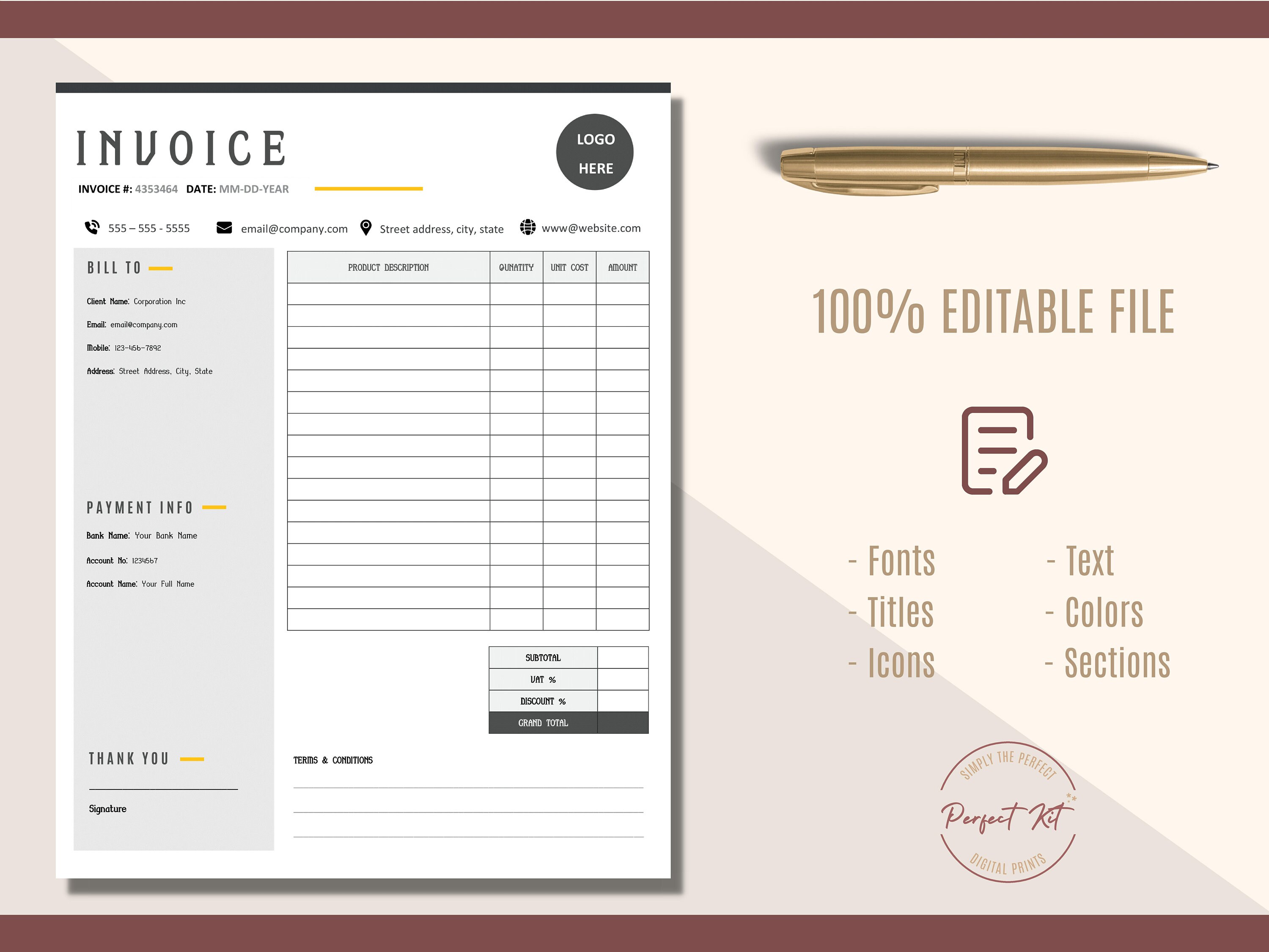 Invoice Form Template, Printable Order Form, Customer Invoice, With ...