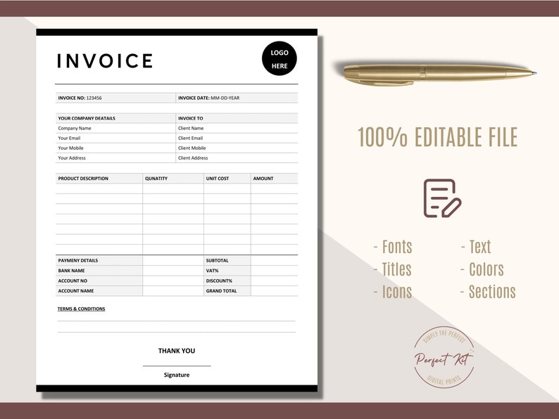Basic Invoice Template for Small Business, Customer Invoice, Proforma ...