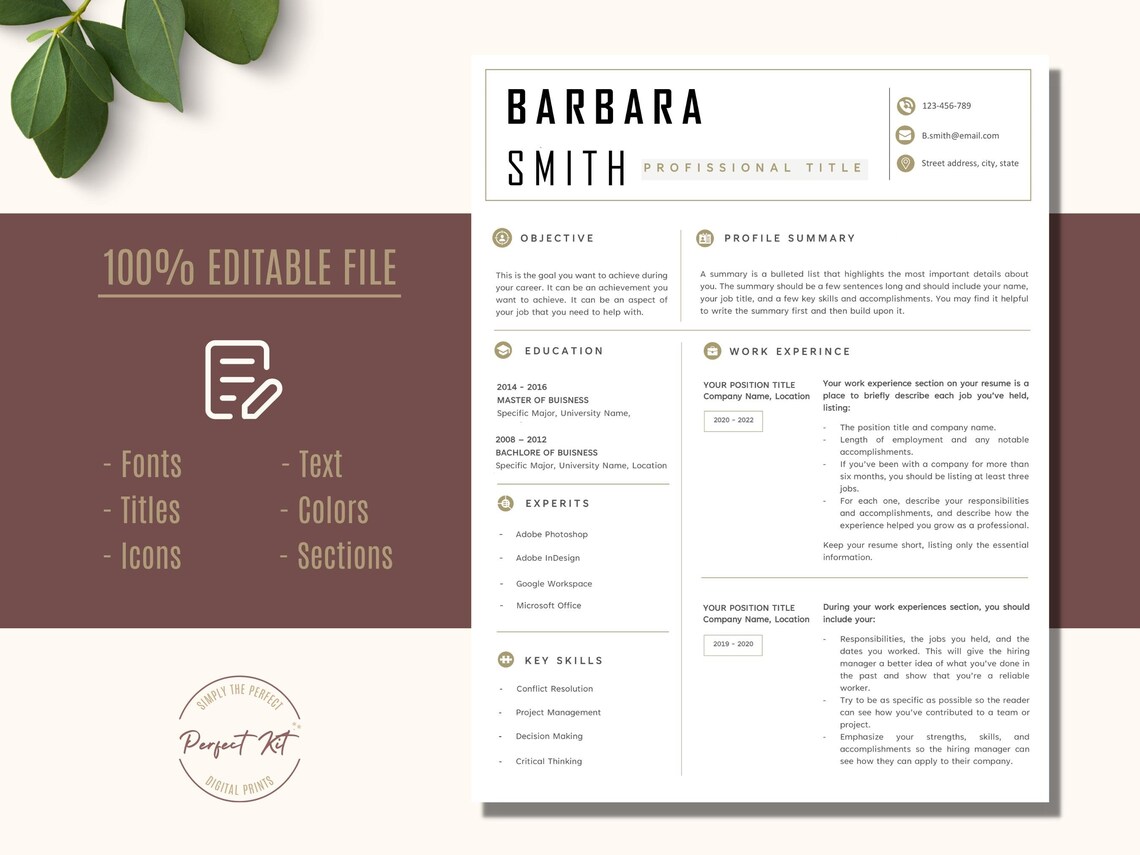 Job Resume Template, Word Resume Format, Elegant Resume , Master Resume ...