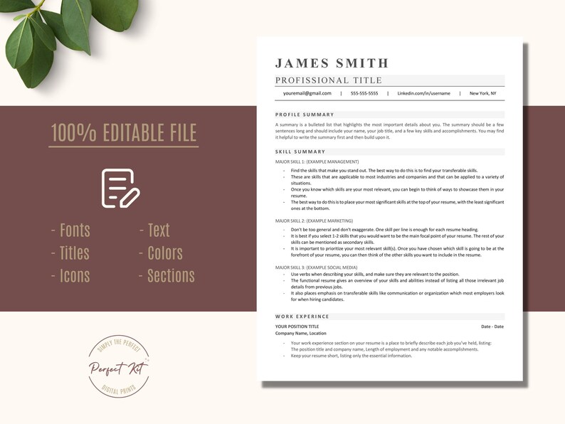 Functional Resume Template, ATS Resume Template for Word, Hybrid Resume ...