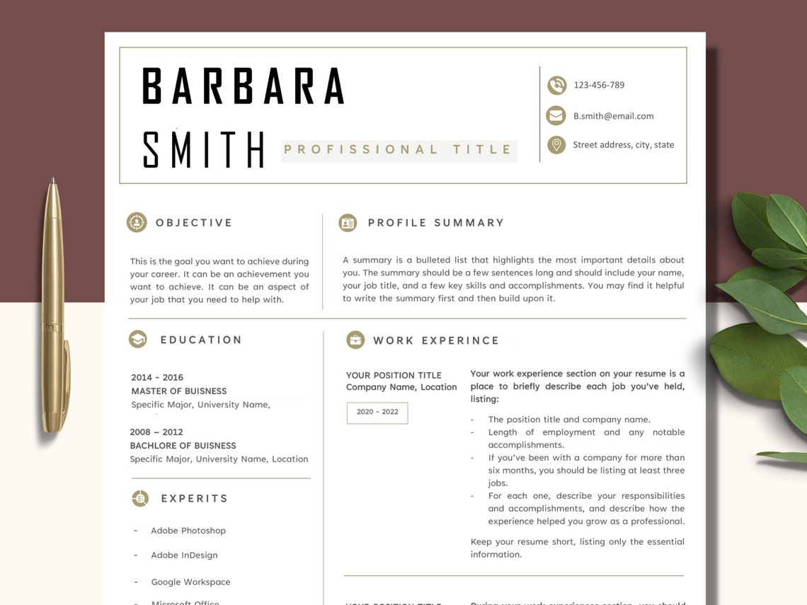 Job Resume Template, Word Resume Format, Elegant Resume , Master Resume ...