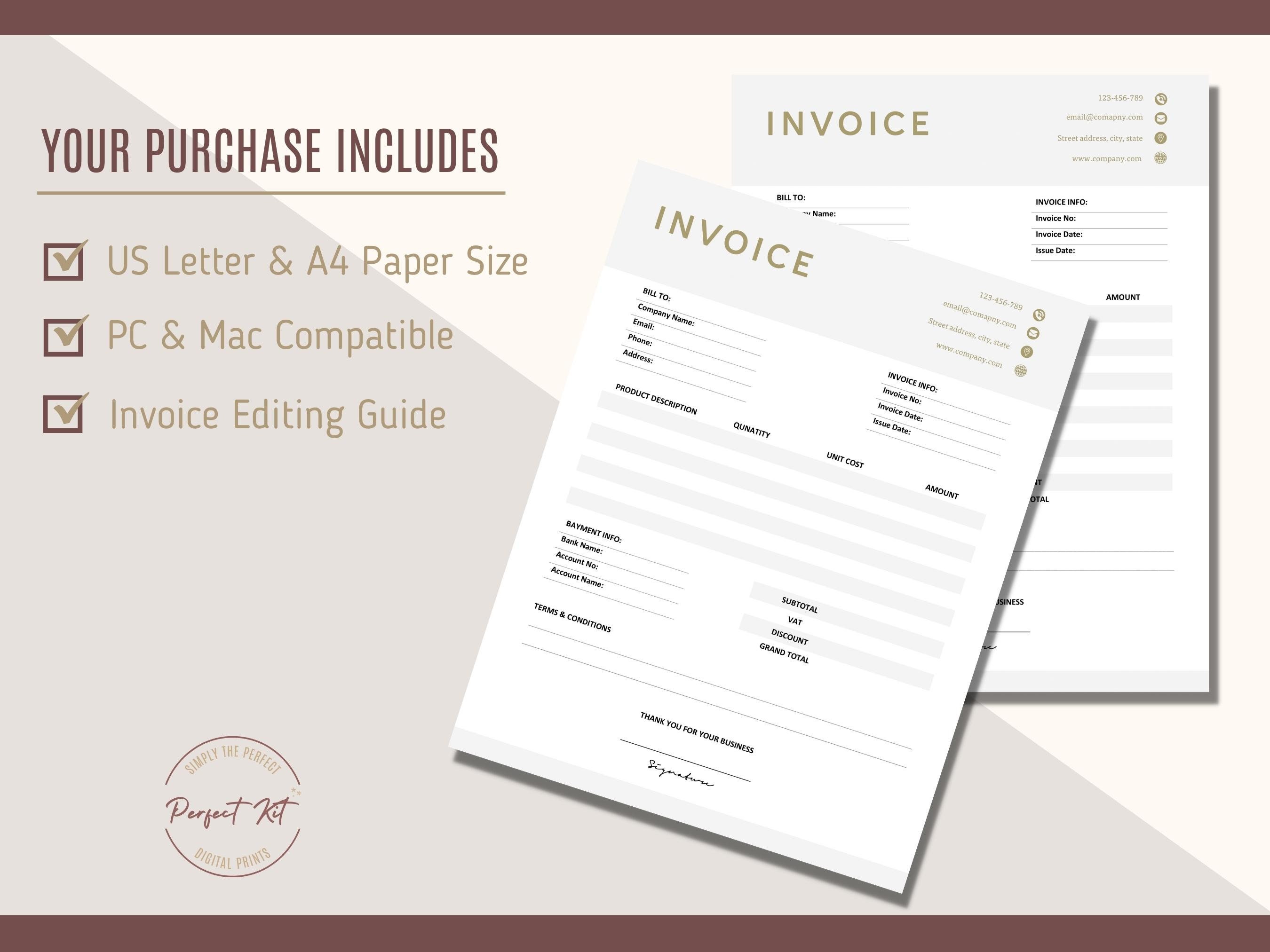 Minimalist Invoice Template Invoice for Small Business - Etsy