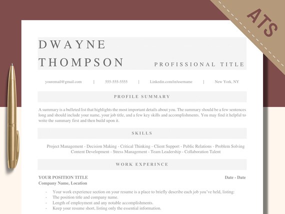 Modern ATS Resume Template for Word Professional Resume Ats - Etsy