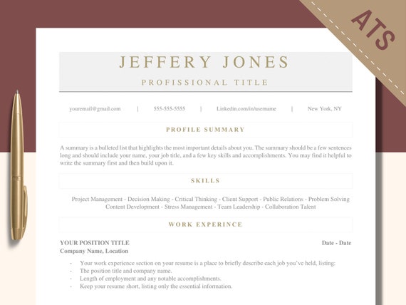 Executive Resume Template ATS ATS Compliant Resume Resume - Etsy