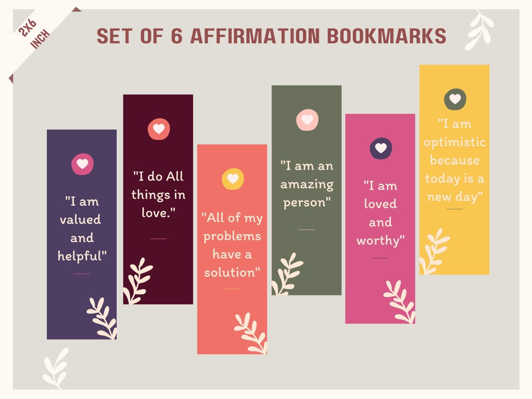 Positive Affirmations Bookmarks, Printable Inspiring Bookmarks ...