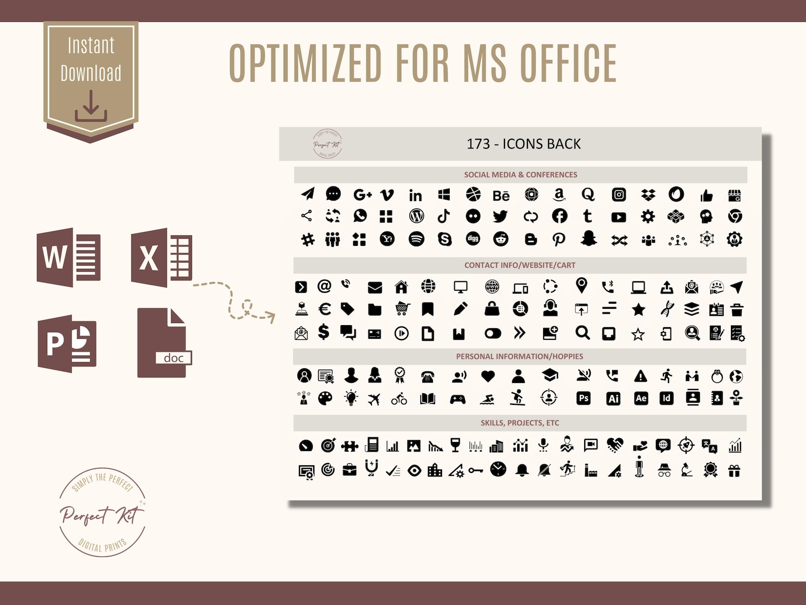 Resume Icons Set, Recolorable Icons for Microsoft Word, Powerpoint and ...