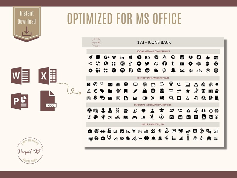 Resume Icons Set, Recolorable Icons for Microsoft Word, Powerpoint and ...