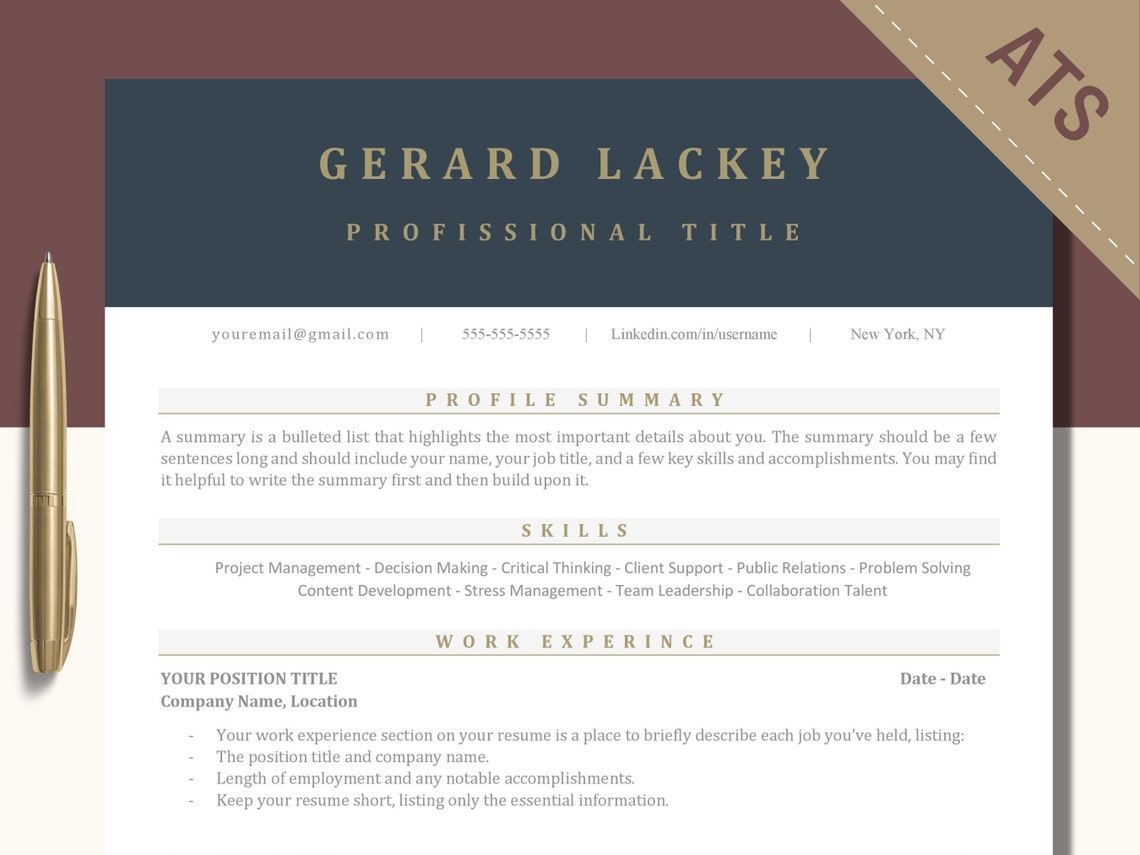 ATS Executive Resume, Ats Compliant Resume, Resume Instant Download ...