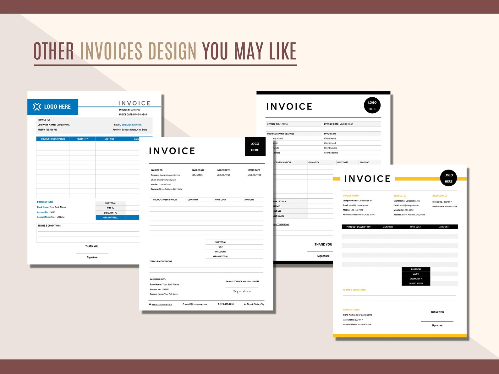Invoice for Small Business, Invoice Template Bundle, Editable Template ...