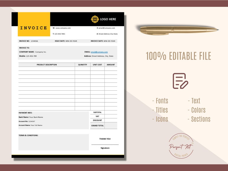 Invoice Word Template for Small Business, Modern Editable Invoice ...