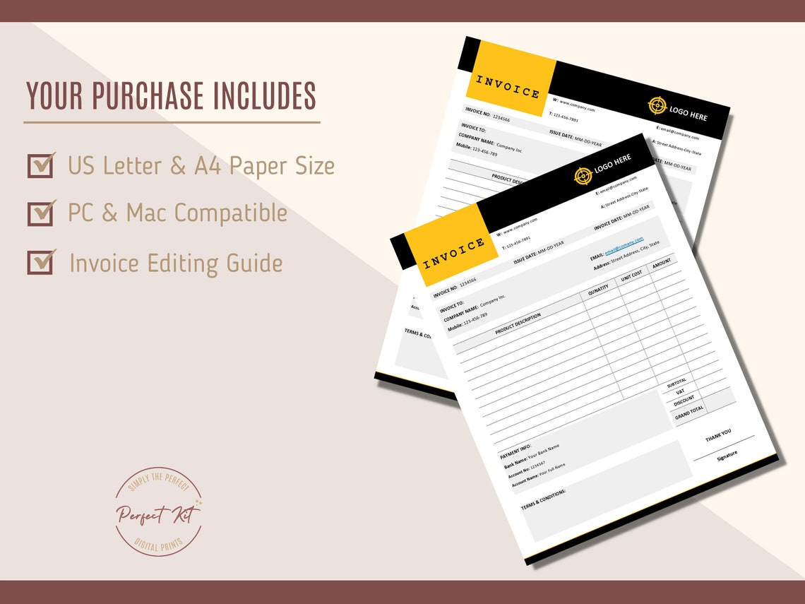 Invoice Word Template for Small Business, Modern Editable Invoice ...