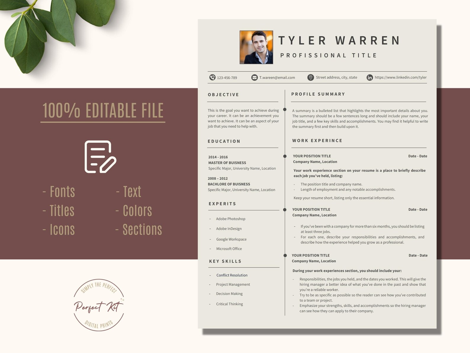 Modern Clean Executive Resume Word Resume Resume With Photo - Etsy