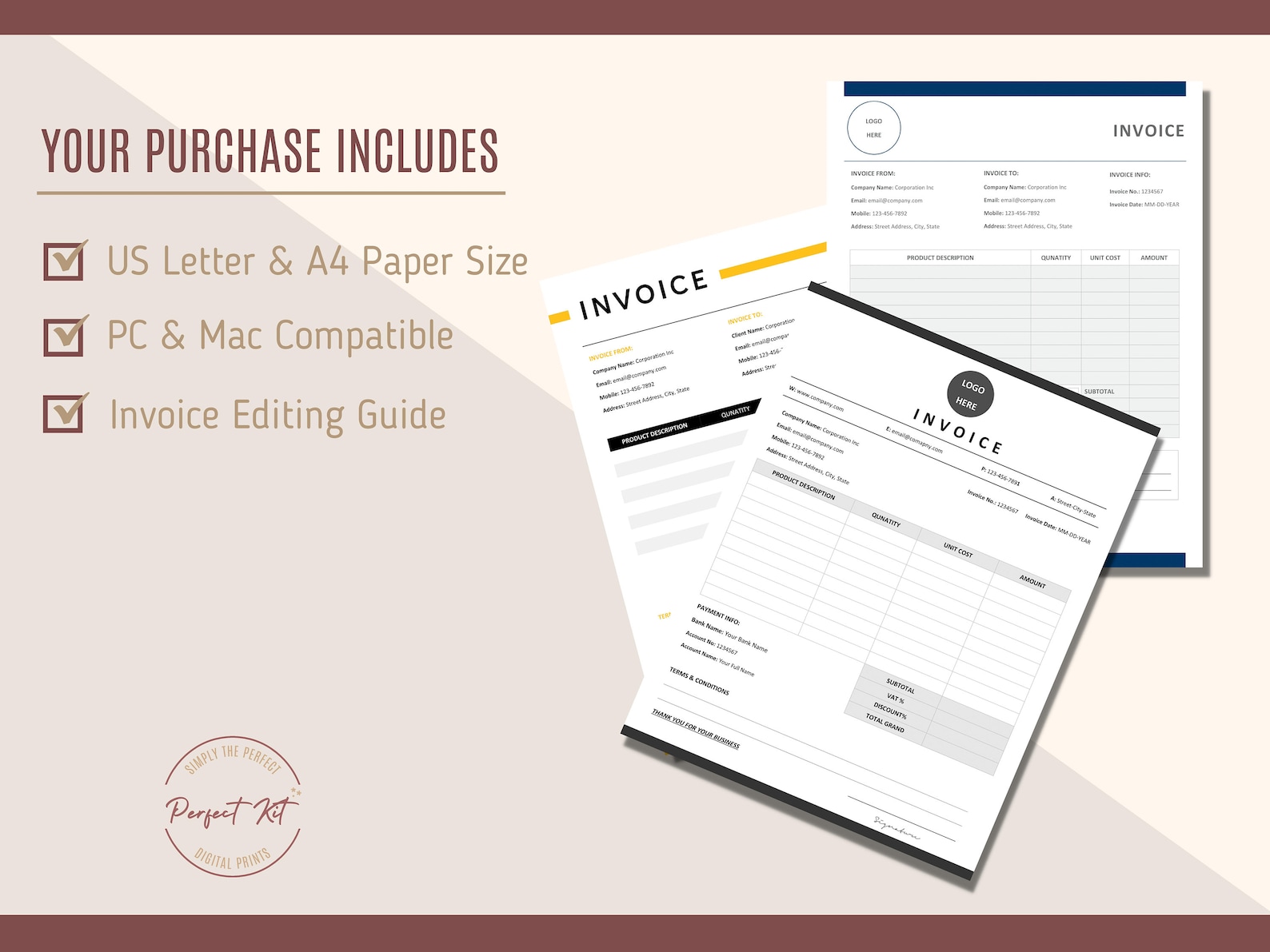 Invoice Template Word Invoice Template Download Editable - Etsy