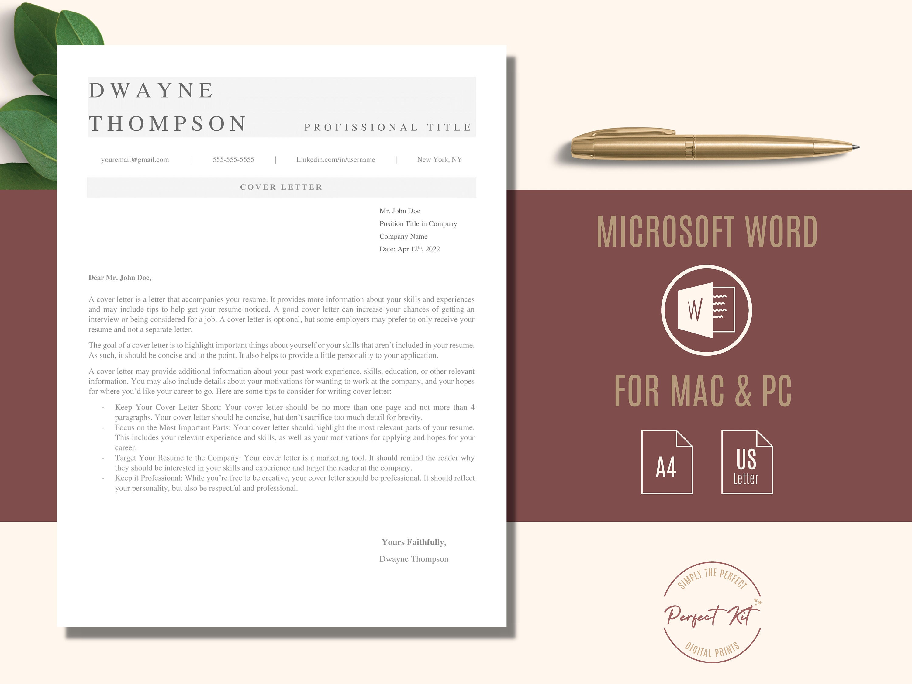 Modern ATS Resume Template for Word, Professional Resume Ats, Cover ...