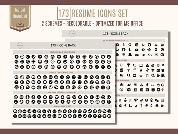 Resume Icons Set Recolorable Icons for Microsoft Word - Etsy