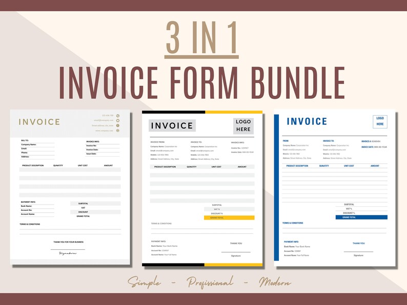 Invoice for Small Business, Invoice Template Bundle, Editable Template ...