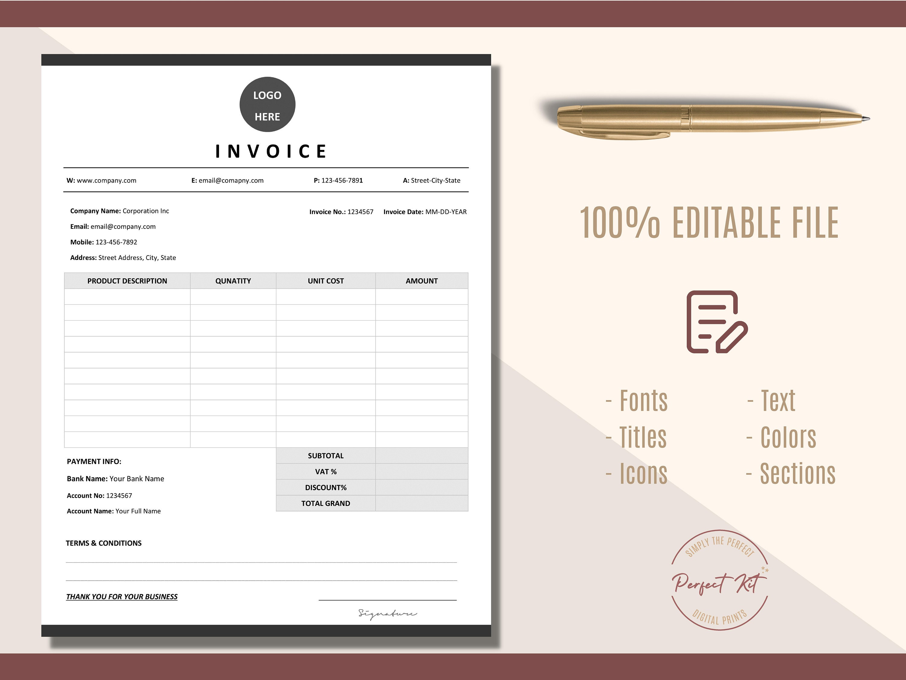 Blank Invoice Template Word, Simple Invoice Template, Business Invoice ...