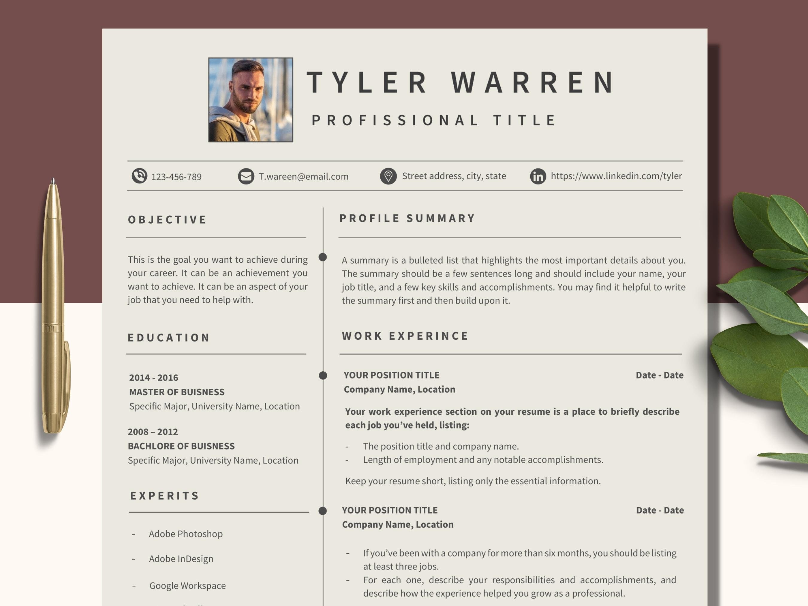 Modern Clean Executive Resume, Word Resume, Resume With Photo, Editable ...