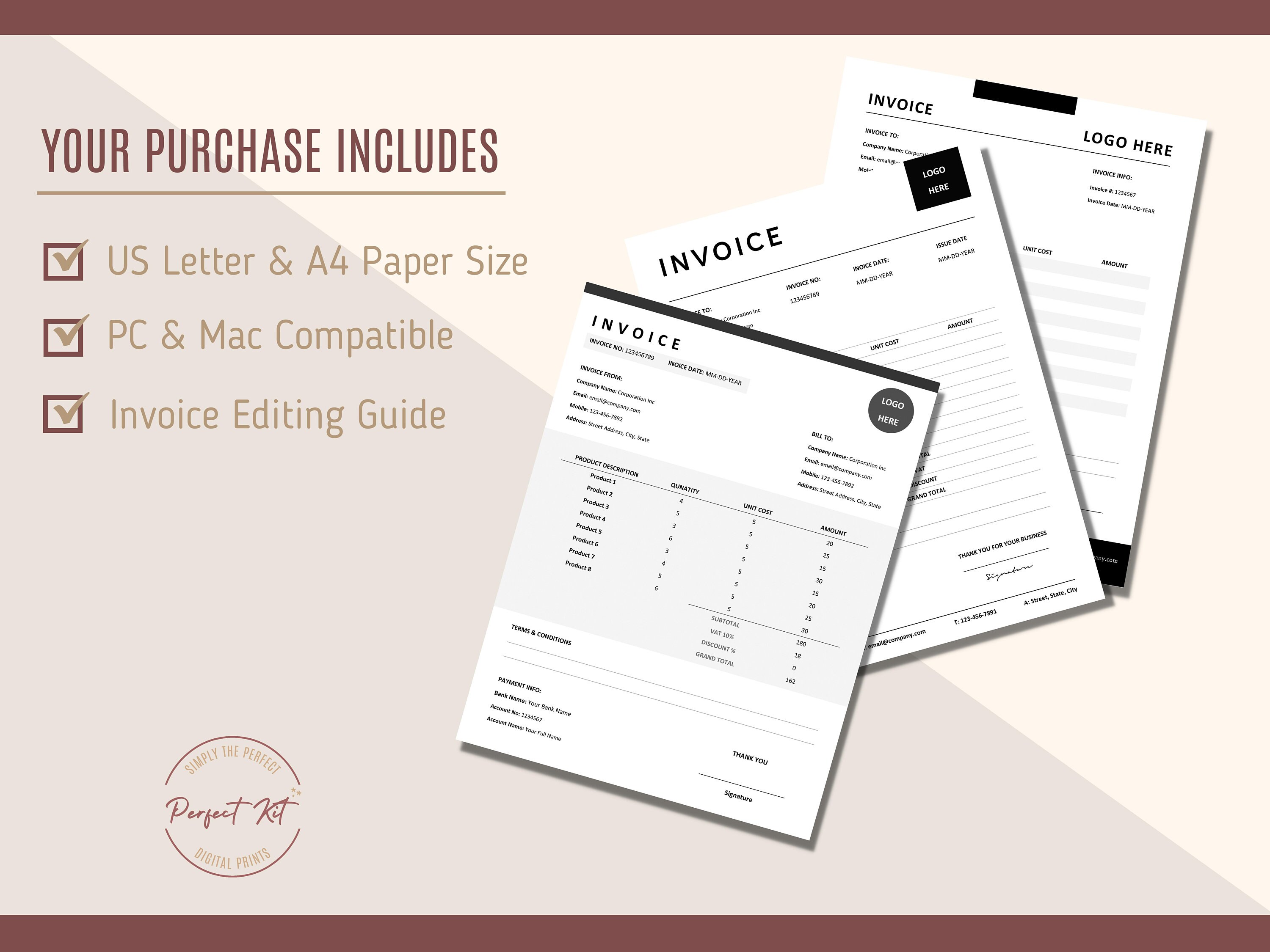 Editable Invoice Template Word, Modern Template for Invoice, Invoice ...