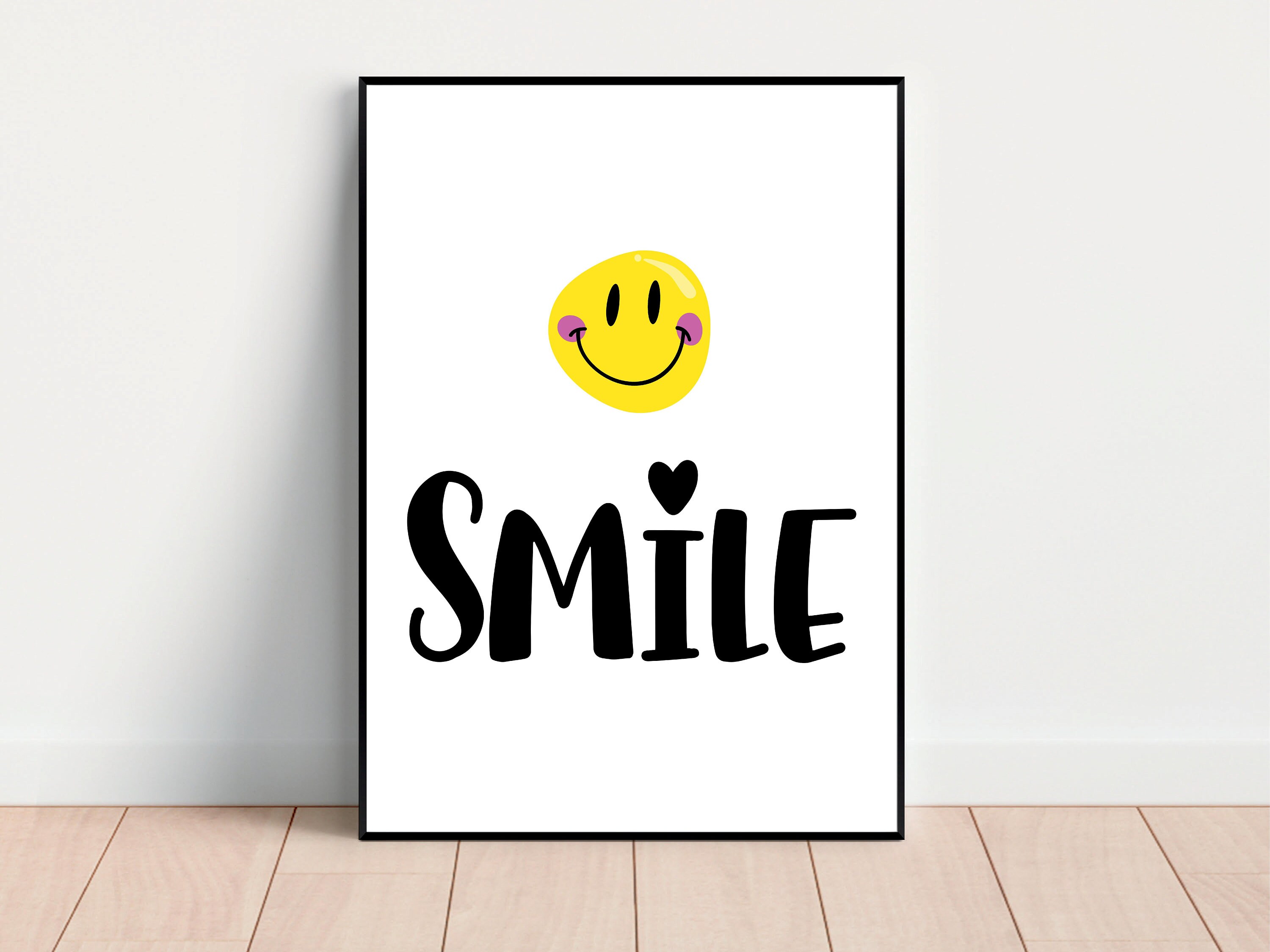 Yellow Smiley Print, Nursery Wall Art, Kids Positive Wall Decor ...
