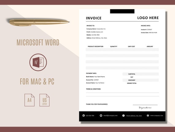 Invoice Word Template Editable Word Invoice Template - Etsy