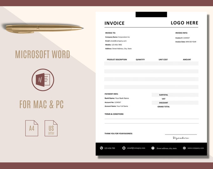 Rechnungsvorlage Word, Rechnungsvorlage Download, Bearbeitbare Vorlage ...